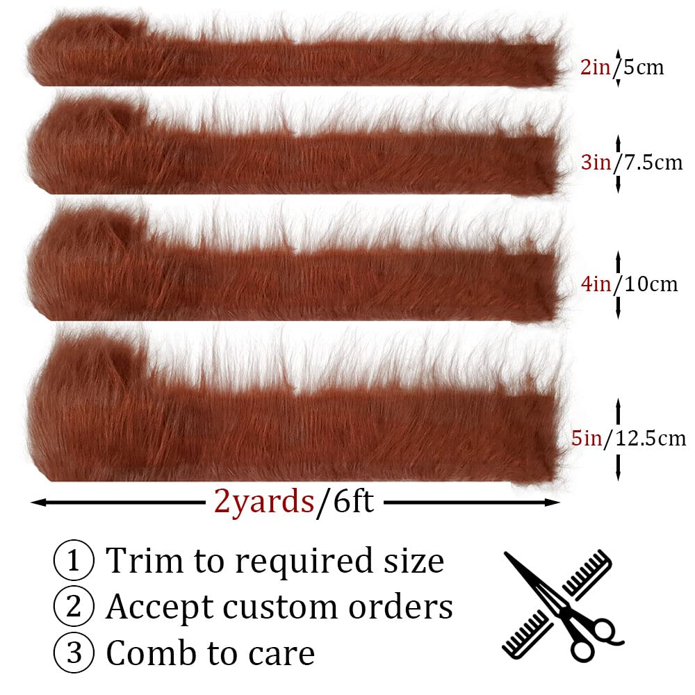 Fur Fabric for Crafts 2"x60", Faux Fur Fabric Strips Dark Brown, Shaggy Craft Plush for DIY Santa/Gnome Beard, Handmade Christmas Halloween Cosplay Costume