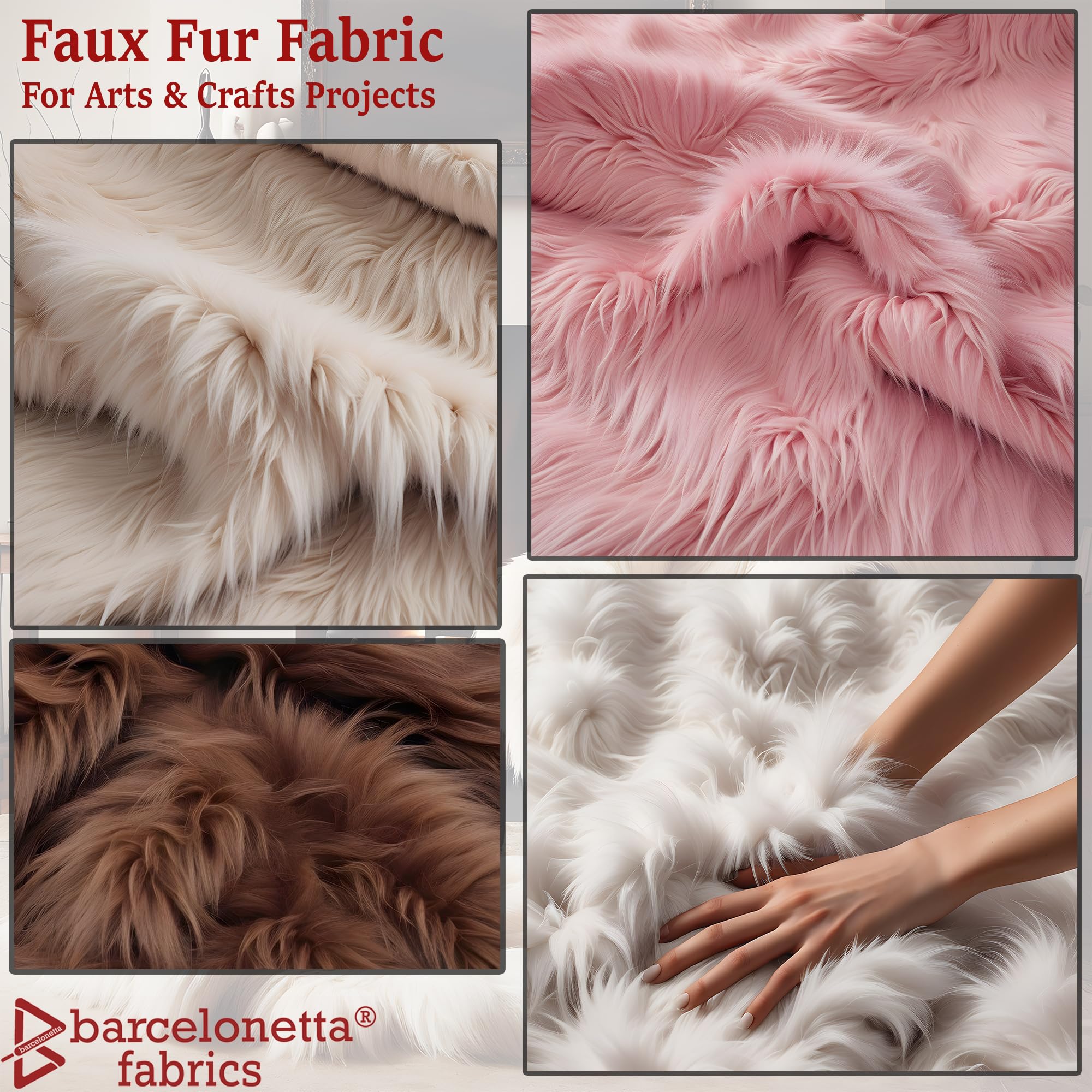 Barcelonetta | Faux Fur Fabric | by The Yard | 60" Wide Roll | Fur Fabric for DIY Projects, Craft Supply, Costume, Decoration, Upholstery, Plush Furry Material (White, Half Yard)