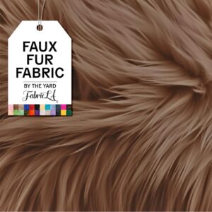 faux fur fabric by the yard - artificial craft fur - 18" x 60" inch wide - fur fabric for craft supply, diy furry plush projects, sewing, material, decoration, upholstery, light brown, half yard