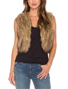 tanming women's sleeveless open front fluffy short faux fur vests waistcoats (grey-xs)