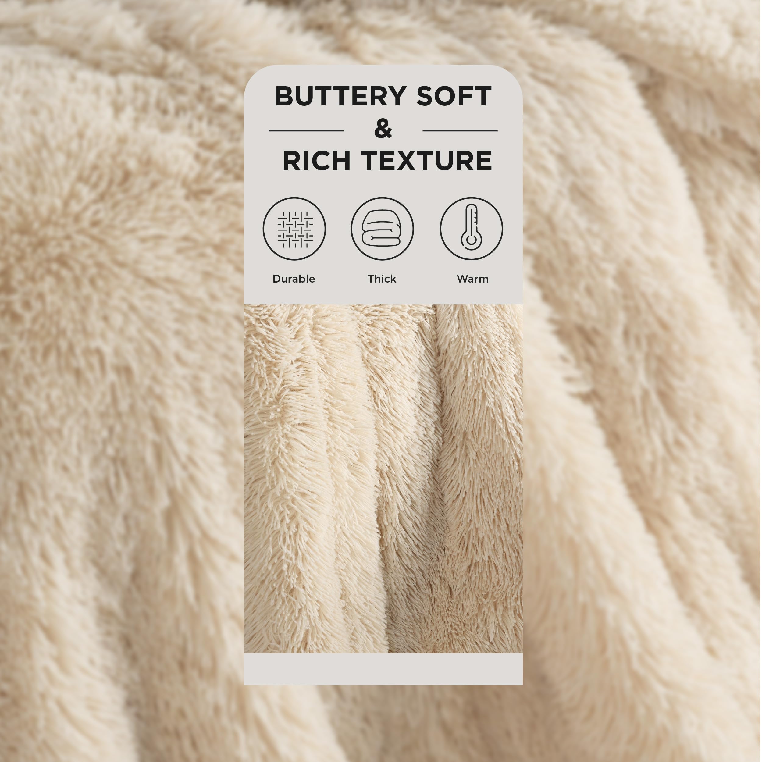 Bedsure Soft Fuzzy Faux Fur Blankets Queen Size Khaki – Cozy, Fluffy, Plush Sherpa Fleece Blanket, Furry, Shaggy Blanket for Couch, Bed, Sofa, Thick Warm Blankets for Women, 90x90 Inches, 640 GSM