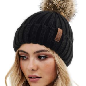 FURTALK Womens Winter Knitted Beanie Hat with Faux Fur Pom Warm Knit Skull Cap Beanie for Women