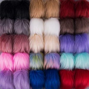 siquk 30 pieces faux fox fur pom pom with elastic loop fluffy diy knitting hat pom pom faux fur pom pom for hats beanies scarves gloves keychains bags accessories (15 colors, 2 pcs/color)