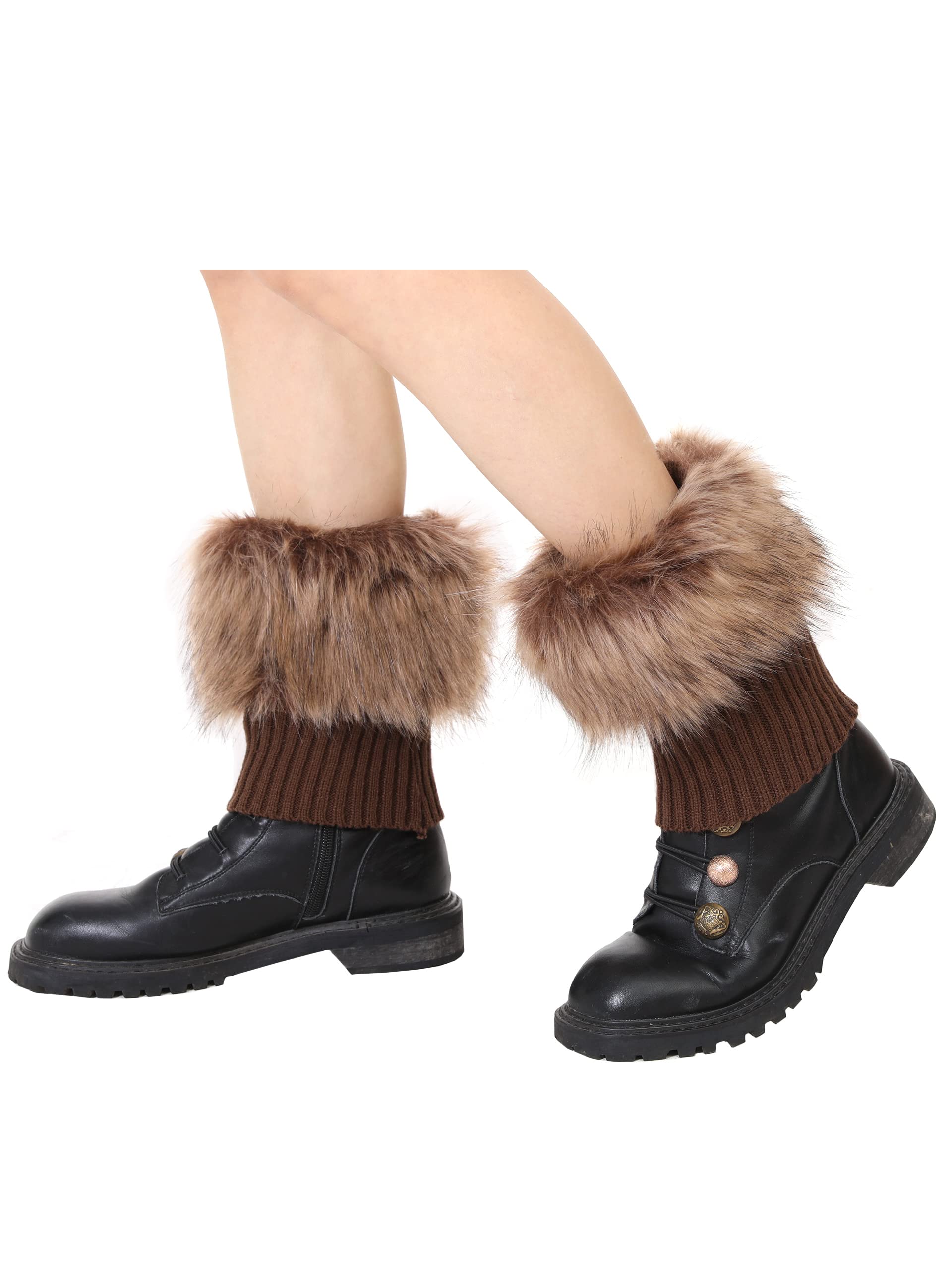 sy soul young Women Faux Fur Leg Warmers Short Furry Fuzzy Boot Cuffs Toppers Girls Winter Knitted foot cuff (Raccoon)