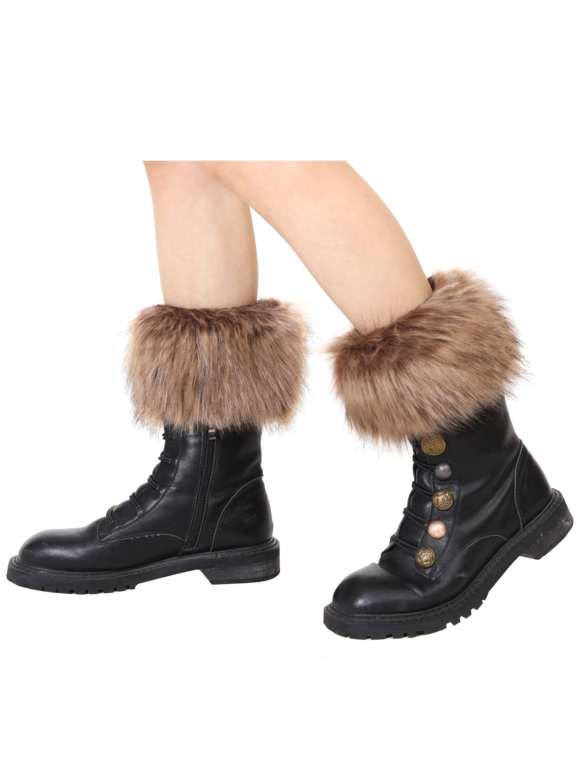 sy soul young Women Faux Fur Leg Warmers Short Furry Fuzzy Boot Cuffs Toppers Girls Winter Knitted foot cuff (Raccoon)