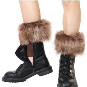 sy soul young Women Faux Fur Leg Warmers Short Furry Fuzzy Boot Cuffs Toppers Girls Winter Knitted foot cuff (Raccoon)