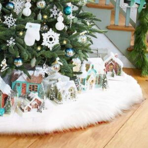 CHICHIC 48 inch Christmas Tree Skirt Faux Fur Xmas Tree Skirt Christmas Decorations Holiday Tree Ornaments Tree Decoration for Christmas Home Decorations, Xmas Party Holiday Decorations, Snow White