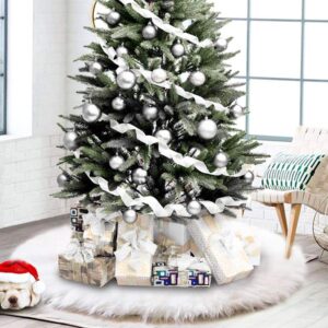 CHICHIC 48 inch Christmas Tree Skirt Faux Fur Xmas Tree Skirt Christmas Decorations Holiday Tree Ornaments Tree Decoration for Christmas Home Decorations, Xmas Party Holiday Decorations, Snow White