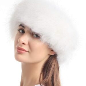 Faux Fur Headband with Elastic for Women's Winter Earwarmer Earmuff(One size,White)