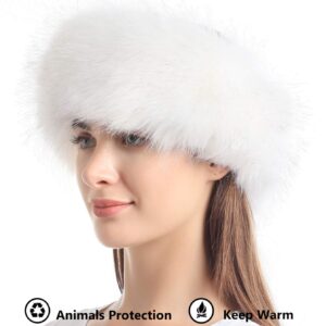 Faux Fur Headband with Elastic for Women's Winter Earwarmer Earmuff(One size,White)