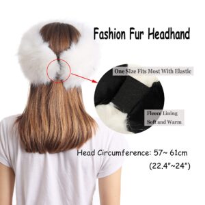 Faux Fur Headband with Elastic for Women's Winter Earwarmer Earmuff(One size,White)