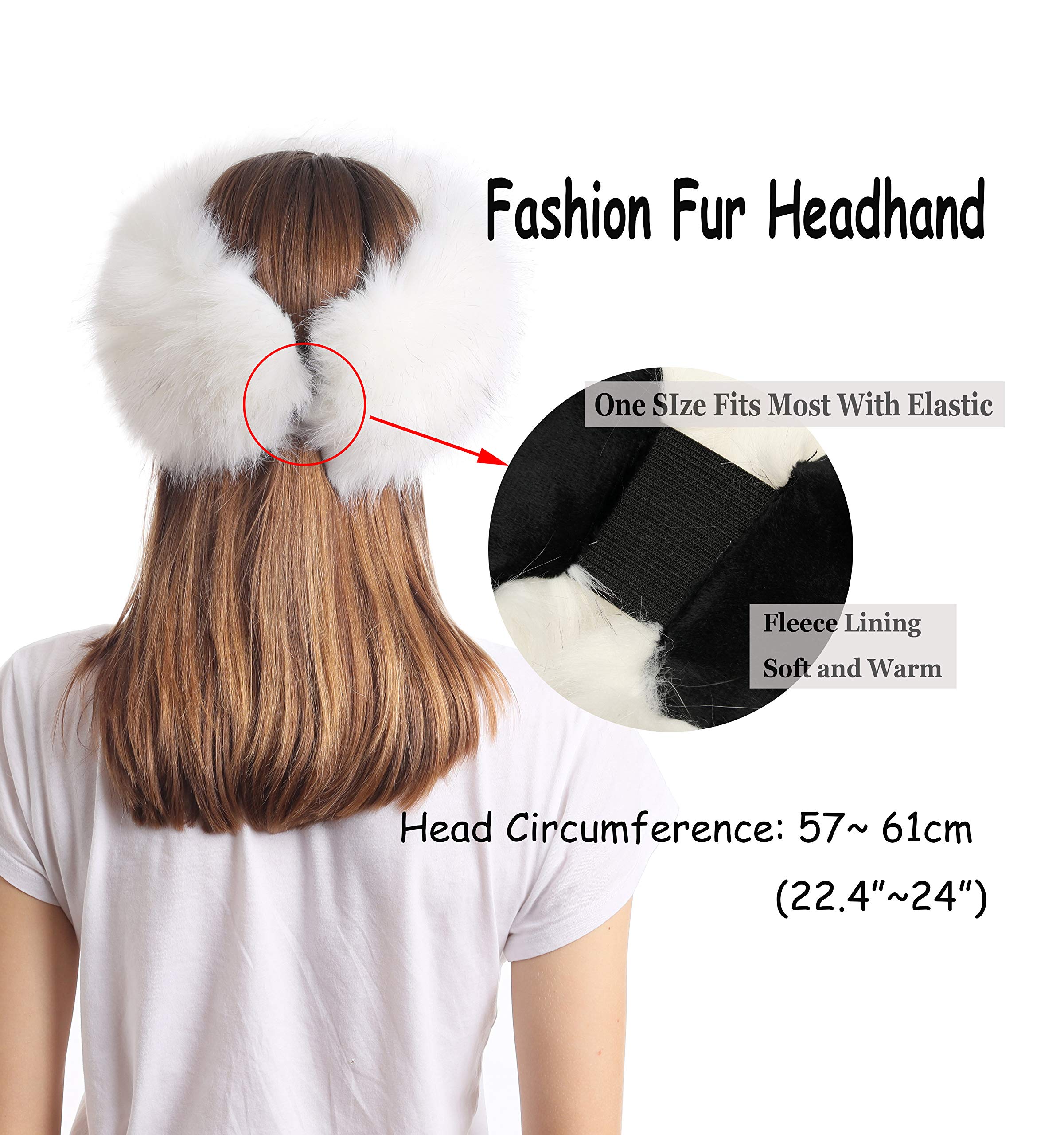 Faux Fur Headband with Elastic for Women's Winter Earwarmer Earmuff(One size,White)