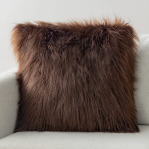 phantoscope faux fur solid decorative pillow cover fluffy throw pillow mongolian luxury fuzzy pillow case cushion cover for bedroom and couch,coffee 18 x 18 inches…