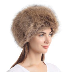 la carrie women's faux fur hat for winter with stretch cossack russion style, nature