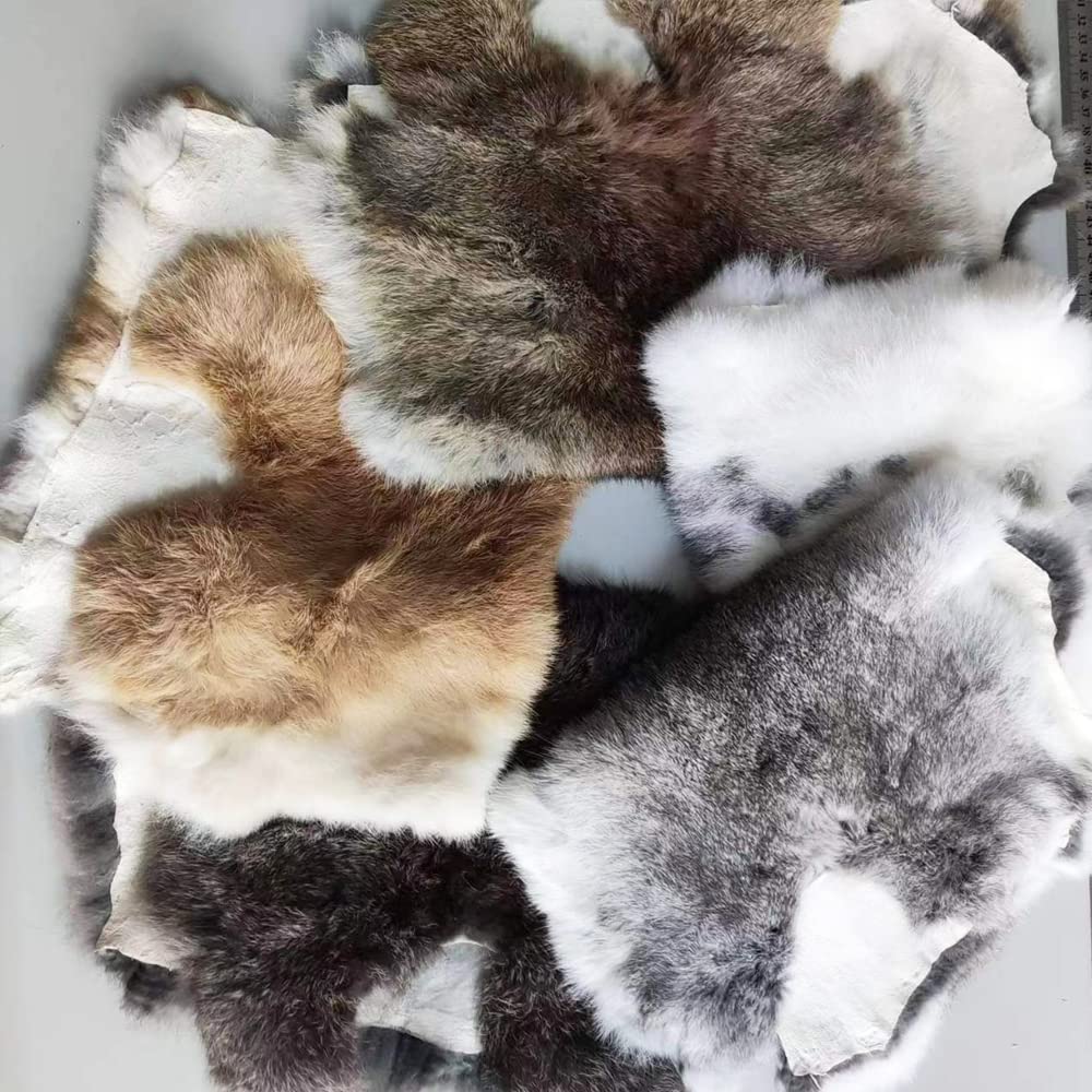 Assorted Bulk Grade Natural Rabbit Pelt with Fur (10" by 14") Rabbit Skins Fur Hide Leather for Decoration & Crafts Cat/Dog Toys Soft Professionally Tanned Sewing Quality 6pack