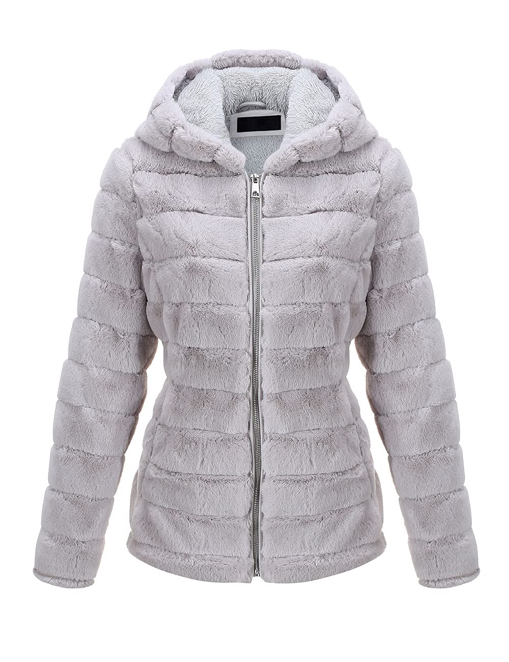 Bellivera Women's Faux Fur Shearling Shaggy Coat Fashion Sherpa-Lined Hood Jacket 1801 Gray L