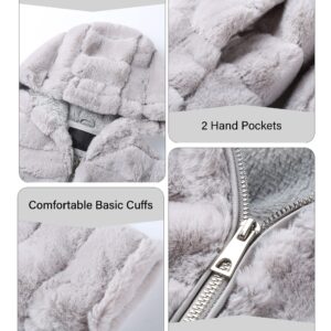 Bellivera Women's Faux Fur Shearling Shaggy Coat Fashion Sherpa-Lined Hood Jacket 1801 Gray L