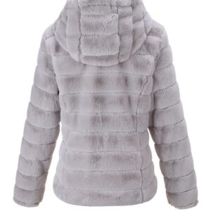 Bellivera Women's Faux Fur Shearling Shaggy Coat Fashion Sherpa-Lined Hood Jacket 1801 Gray L