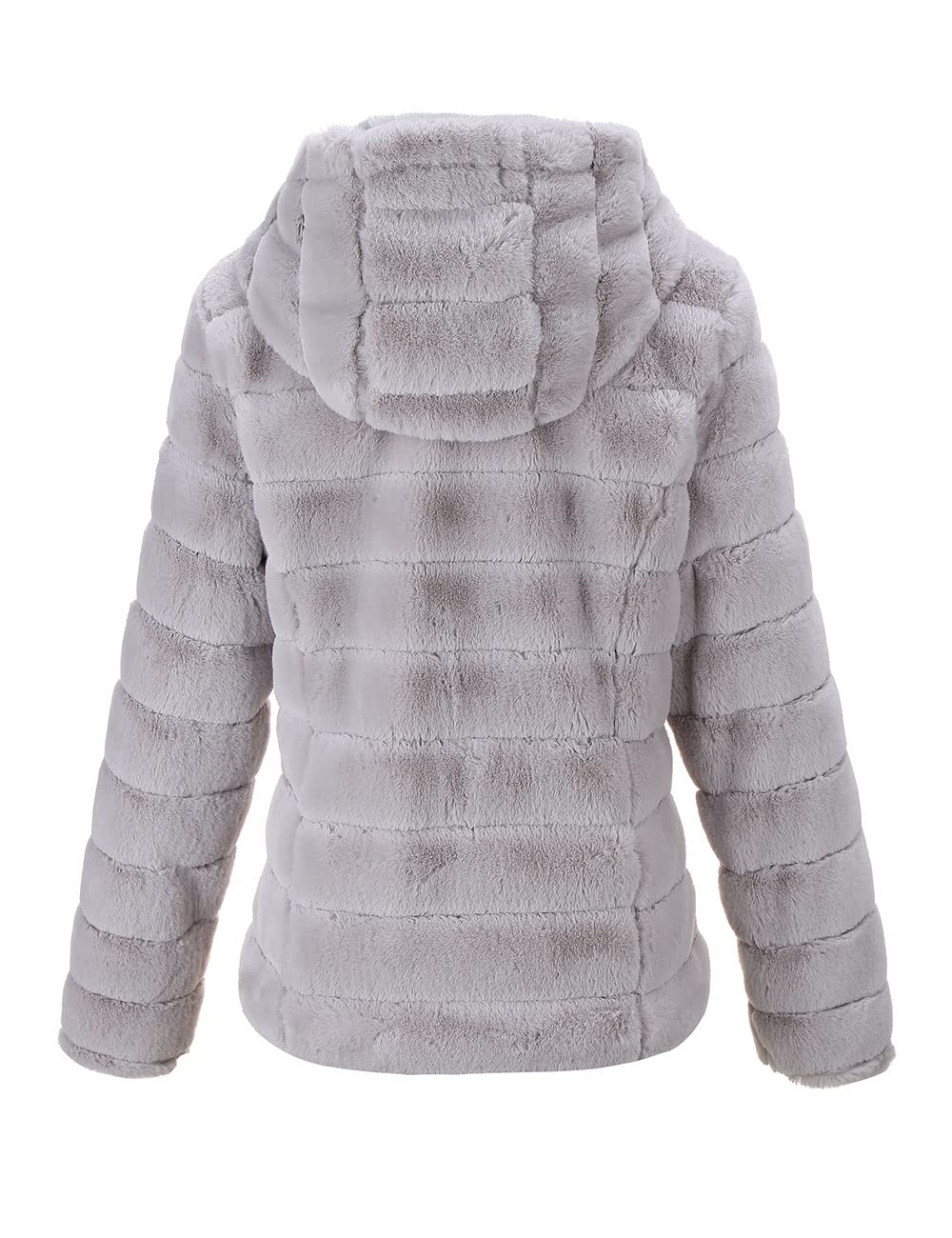 Bellivera Women's Faux Fur Shearling Shaggy Coat Fashion Sherpa-Lined Hood Jacket 1801 Gray L