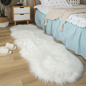 cklzsay white faux fur sheepskin rug super soft fluffy plush rug bedroom floor room sofa cushion living room runners bedside rugs (2×6 ft sheepskin white)