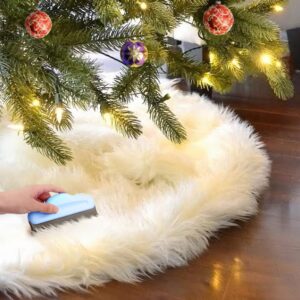 funux faux fur christmas tree skirt - 48 inch plush white luxury skirt for xmas tree holiday decorations