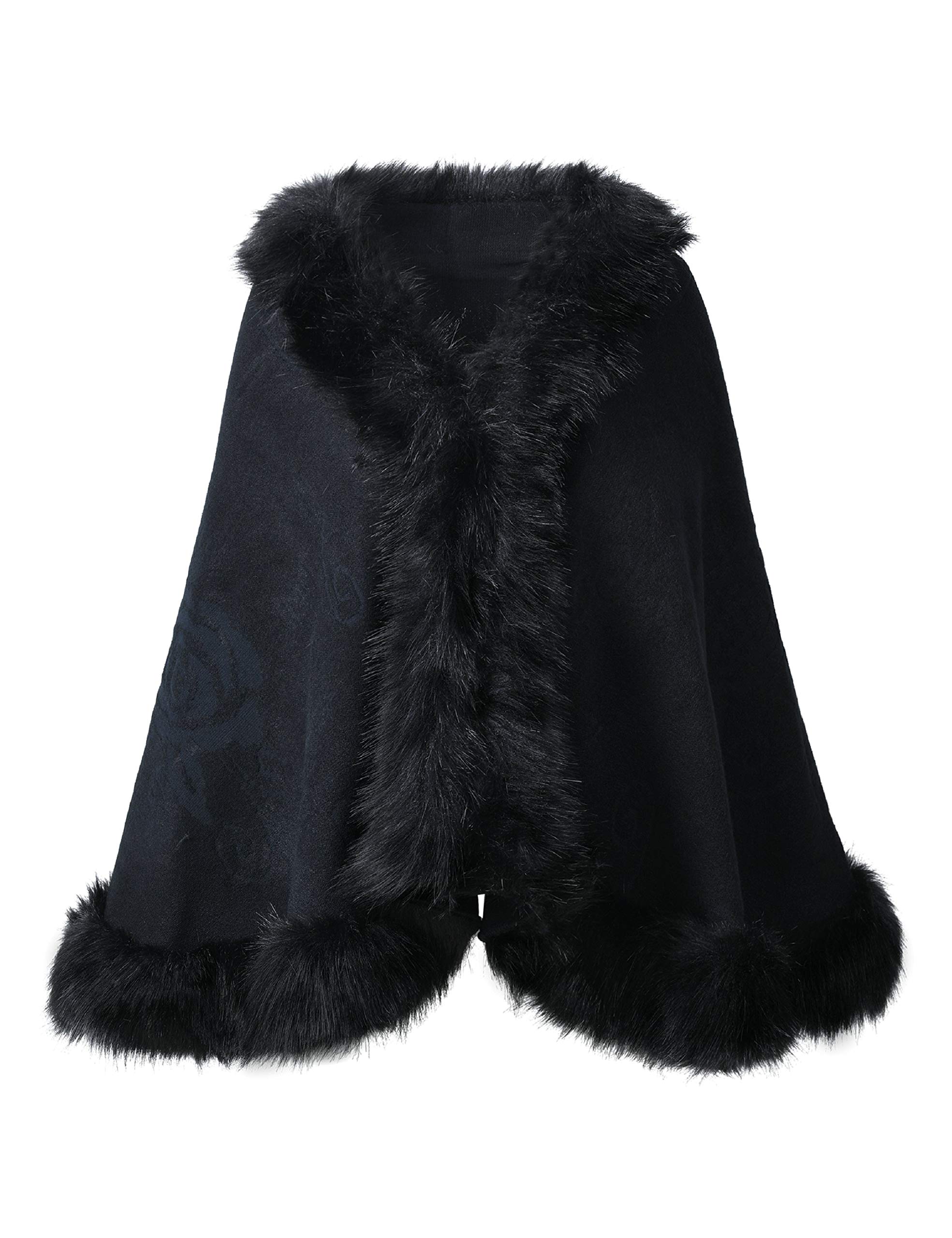 ELFJOY Bridal Faux Fur Shawl Black Fur Coat Women Luxury Faux Fur Wrap for Evening Dresses Winter Cashmere Fur Cape for Wedding Evening Party