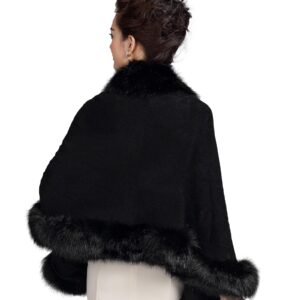 ELFJOY Bridal Faux Fur Shawl Black Fur Coat Women Luxury Faux Fur Wrap for Evening Dresses Winter Cashmere Fur Cape for Wedding Evening Party