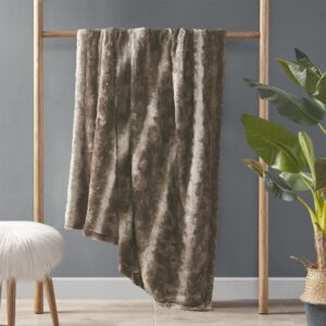 madison park zuri soft plush luxury oversized faux fur throw animal stripes design, faux mink on the reverse, modern all seasons blanket for bed, sofa couch, office, brown, 60x70"