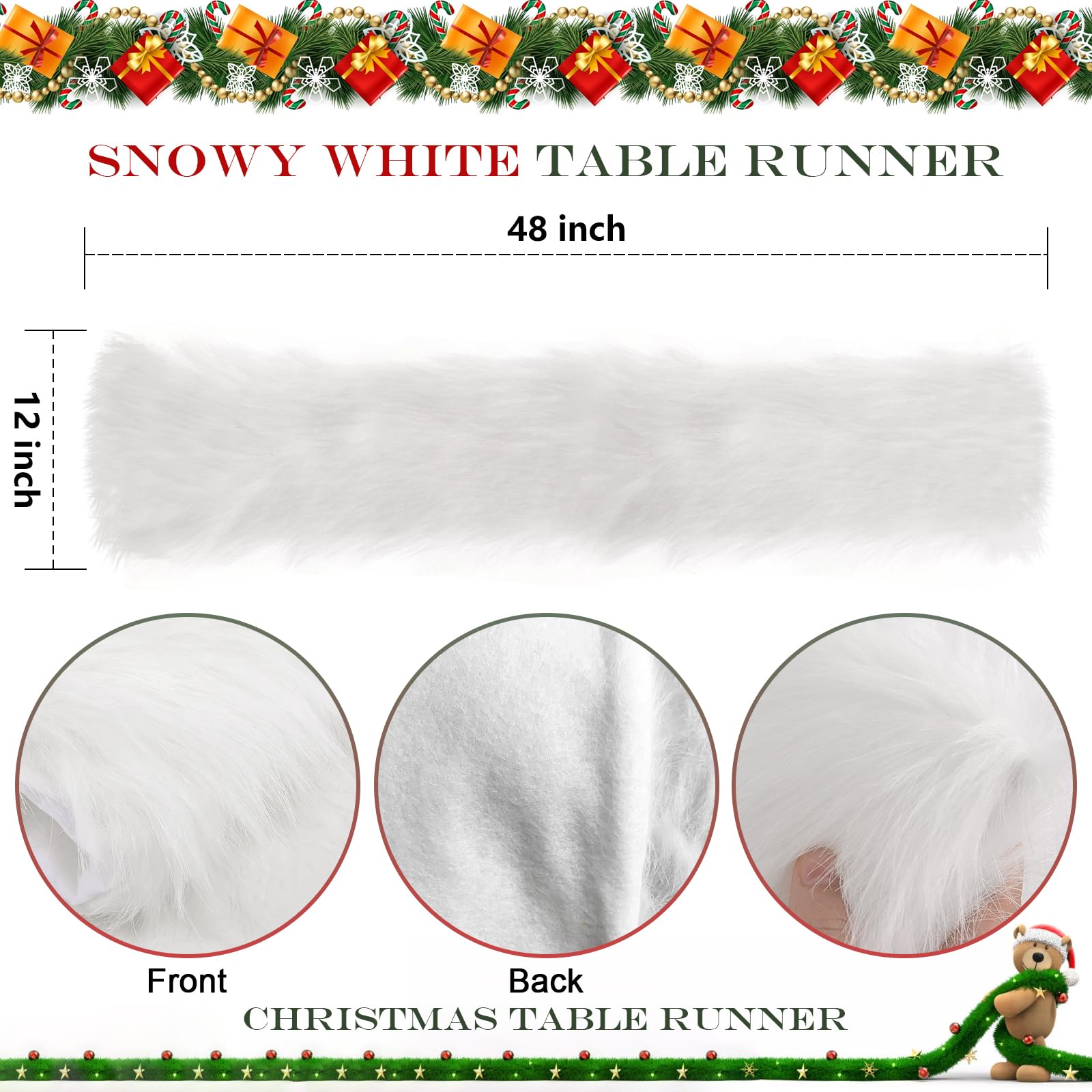 tiosggd White Fur Table Runner Short, 12'' x 48'' Fluffy Dresser Runners for Bedroom, Fuzzy Furry Dresser Cover Top, Birthday Party Farmhouse Home Dining Living Room Coffee Table Decor