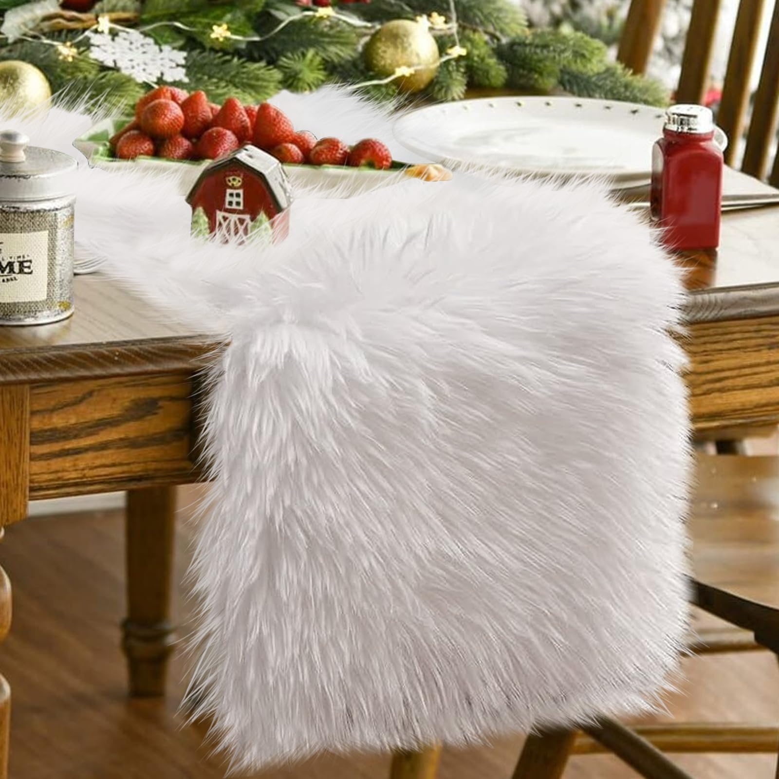 tiosggd White Fur Table Runner Short, 12'' x 48'' Fluffy Dresser Runners for Bedroom, Fuzzy Furry Dresser Cover Top, Birthday Party Farmhouse Home Dining Living Room Coffee Table Decor