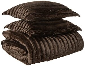 madison park duke luxe faux fur reversible comforter set, soft plush reverse, modern down alternative filling cozy bedding, box quilted warm cover, matching shams, full/queen, chocolate 3 piece