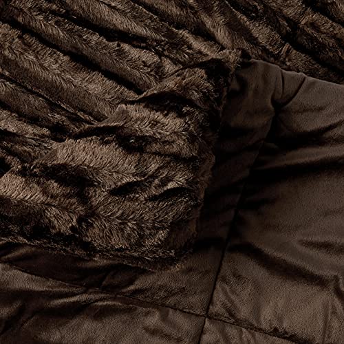 Madison Park Duke Luxe Faux Fur Reversible Comforter Set, Soft Plush Reverse, Modern Down Alternative Filling Cozy Bedding, Box Quilted Warm Cover, Matching Shams, Full/Queen, Chocolate 3 Piece