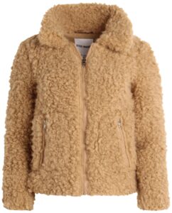 steve madden girls' jacket – zip up sherpa fleece sweatshirt jacket – casual teddy coat for girls (4-16), size 7-8, taupe