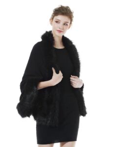 faux fur shawl wrap stole shrug bridal winter wedding with hook,black,one size