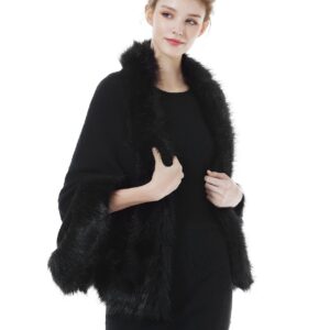 Faux Fur Shawl Wrap Stole Shrug Bridal Winter Wedding with Hook,Black,One Size