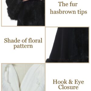 Faux Fur Shawl Wrap Stole Shrug Bridal Winter Wedding with Hook,Black,One Size