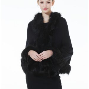 Faux Fur Shawl Wrap Stole Shrug Bridal Winter Wedding with Hook,Black,One Size