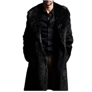 colf men's winter long sleeve turn collar faux fur coat outwear long parka jacket overcoat (black,3x-large)