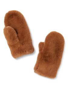 the drop women's aspen faux fur mittens, cognac, one size