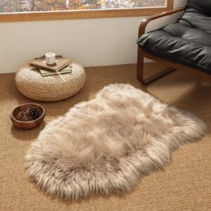 Ashler Faux Fur Rug, Beige Area Rugs, Fluffy Sheepskin Fur Rug, Fuzzy Ultra Soft 2 x 3 Ft Rugs, Machine Washable Shag Rug, Nursery Throw Rugs for Bed, Living, Kids Room