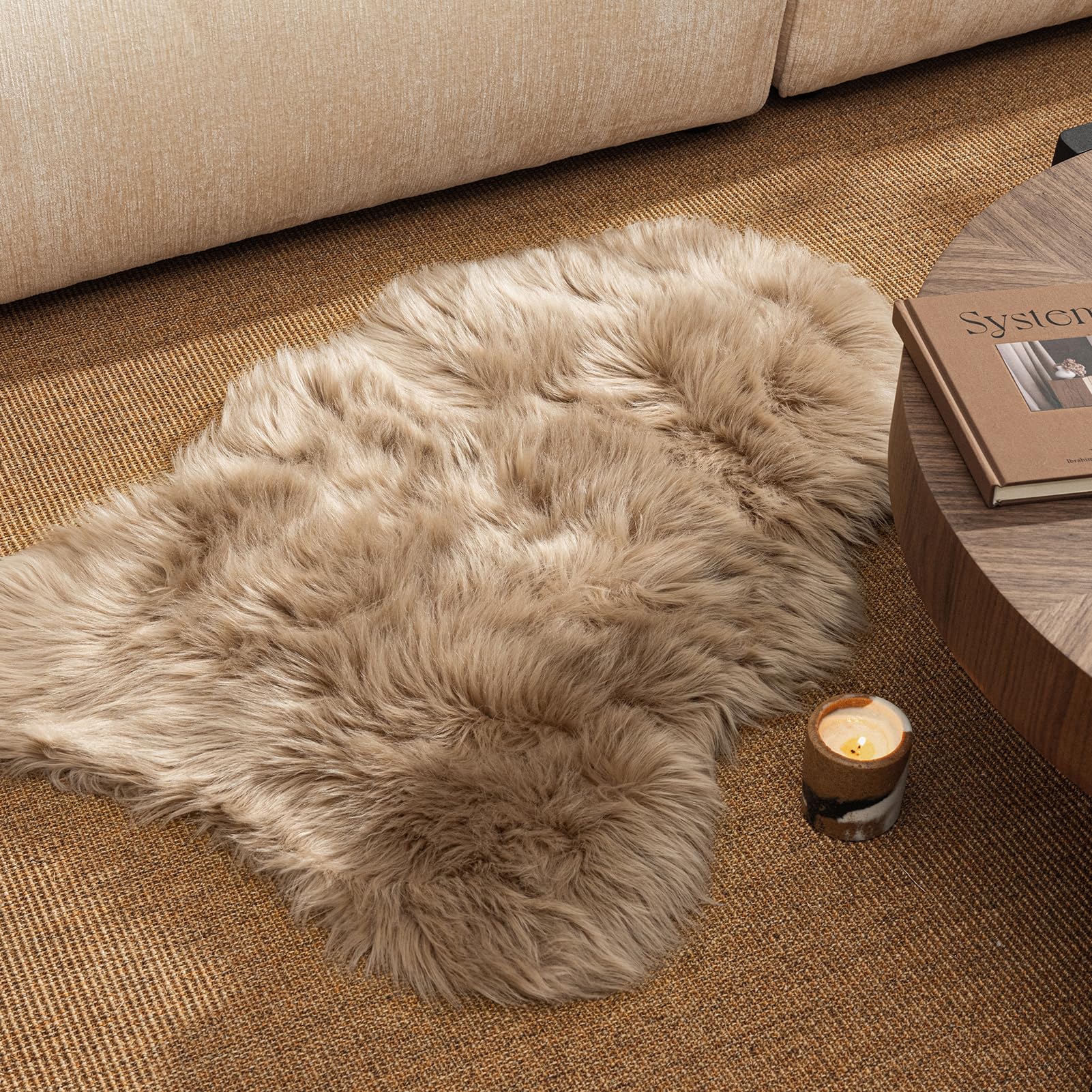 Ashler Faux Fur Rug, Beige Area Rugs, Fluffy Sheepskin Fur Rug, Fuzzy Ultra Soft 2 x 3 Ft Rugs, Machine Washable Shag Rug, Nursery Throw Rugs for Bed, Living, Kids Room