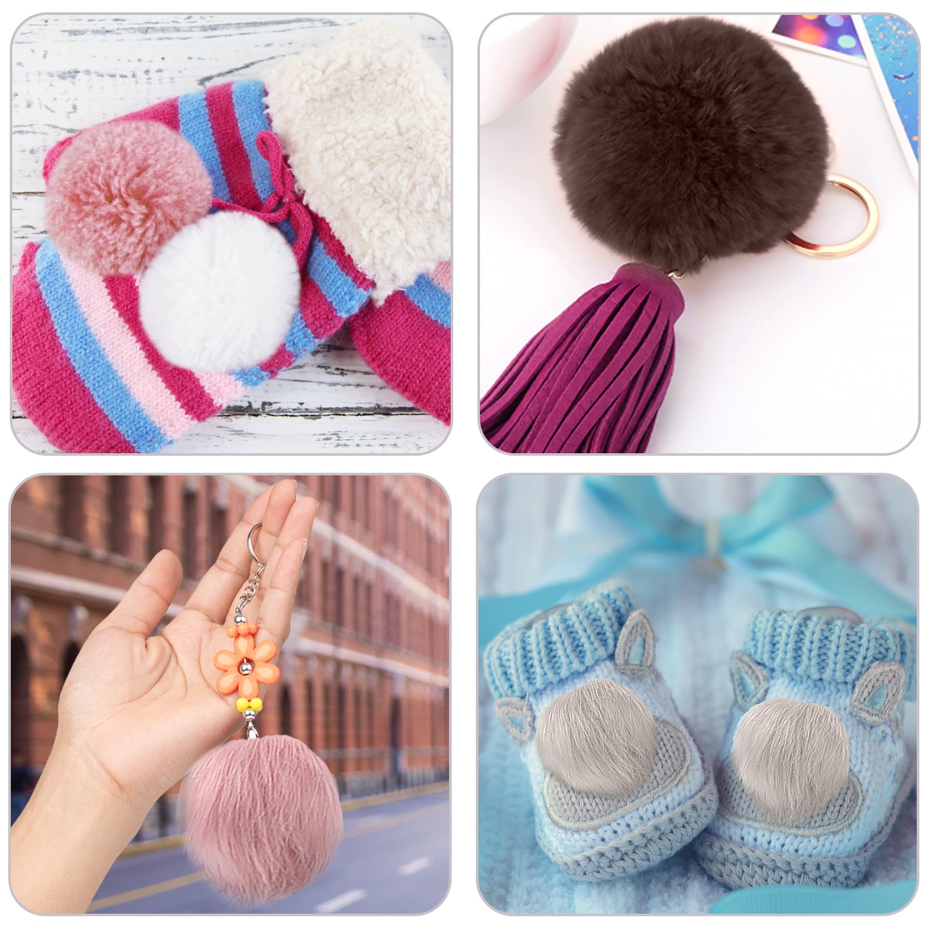 SIQUK 24 Pieces Faux Fur Pom Pom Balls with Elastic Loop DIY Fluffy Pom Pom Faux Fox Fur Pom Pom for Hats Beanie Shoes Scarves Gloves Bags Accessories（Soft Color）