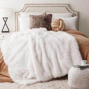 BATTILO HOME Luxury White Fluffy Faux Fur Throw Blanket, Large Fur Blankets and Throws for Couch, Bed, Super Soft Cozy Warm Plush Fuzzy Fur Throws with Long Pile, 60"x80" (Ivory)