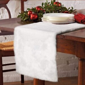 ourwarm luxury christmas table runner snowy white faux fur table runner for christmas table decorations 15 x 72 inch