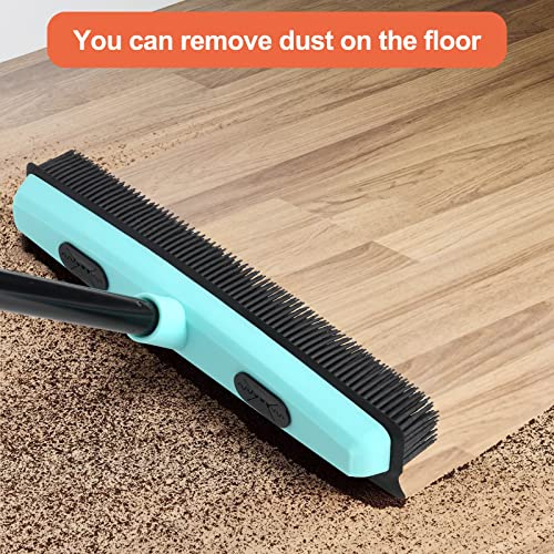 Rubber Broom Carpet Rake for Pet Hair Removal, Fur Remover Broom with 59" Telescoping Long Handle, Pet Hair Broom with Squeegee for Carpet, Hardwood Floor, Tile