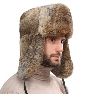 trapper hat winter russian ushanka hat men women with faux rabbit fur aviator earflap hat windproof for hunting skiing