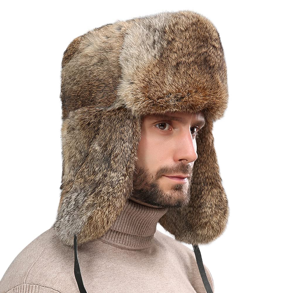 Trapper Hat Winter Russian Ushanka Hat Men Women with Faux Rabbit Fur Aviator Earflap Hat Windproof for Hunting Skiing