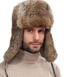 Trapper Hat Winter Russian Ushanka Hat Men Women with Faux Rabbit Fur Aviator Earflap Hat Windproof for Hunting Skiing