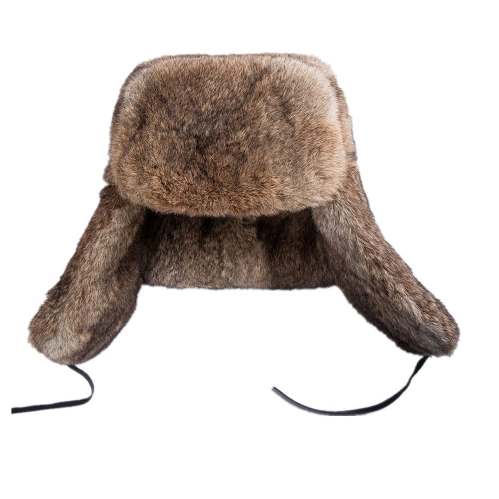 Trapper Hat Winter Russian Ushanka Hat Men Women with Faux Rabbit Fur Aviator Earflap Hat Windproof for Hunting Skiing