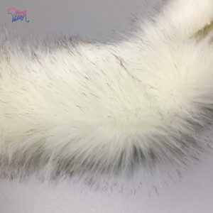 Furryvalley Faux Fur Trim Raccon Fox Fur Ribbon Craft Furry Stripe for Slippers Slides Fringe 2 Yards (White Brown Tip)